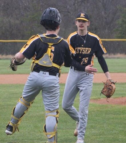 Keyser catcher Logan Rotruck congratulates Keyser pitcher Evan Jenkins ...