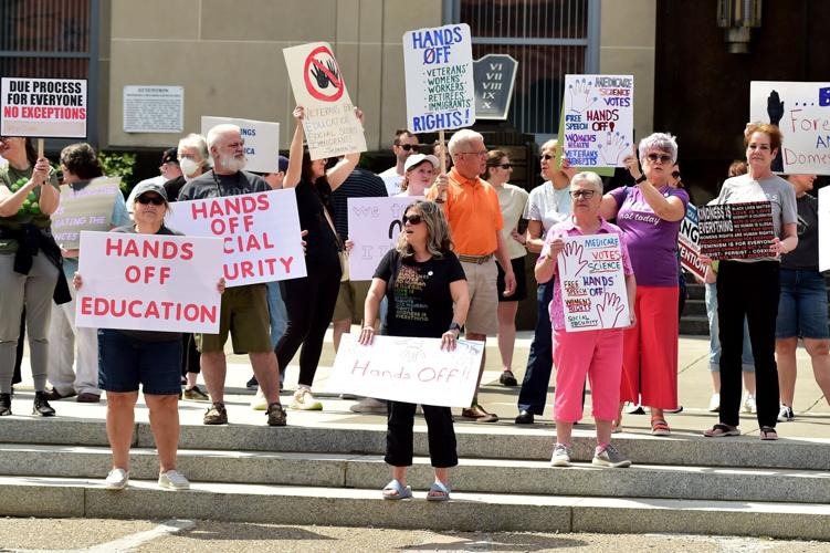 'Hands Off' protest draws crowd to Harrison County Courthouse in ...