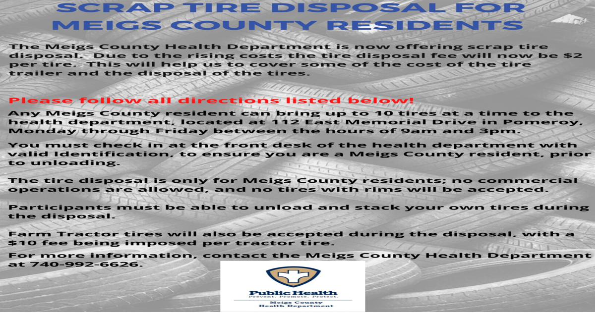 Meigs Health Department offers scrap tire disposal for $2 per tire ...