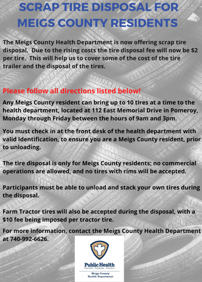 Meigs Health Department offers scrap tire disposal for $2 per tire ...