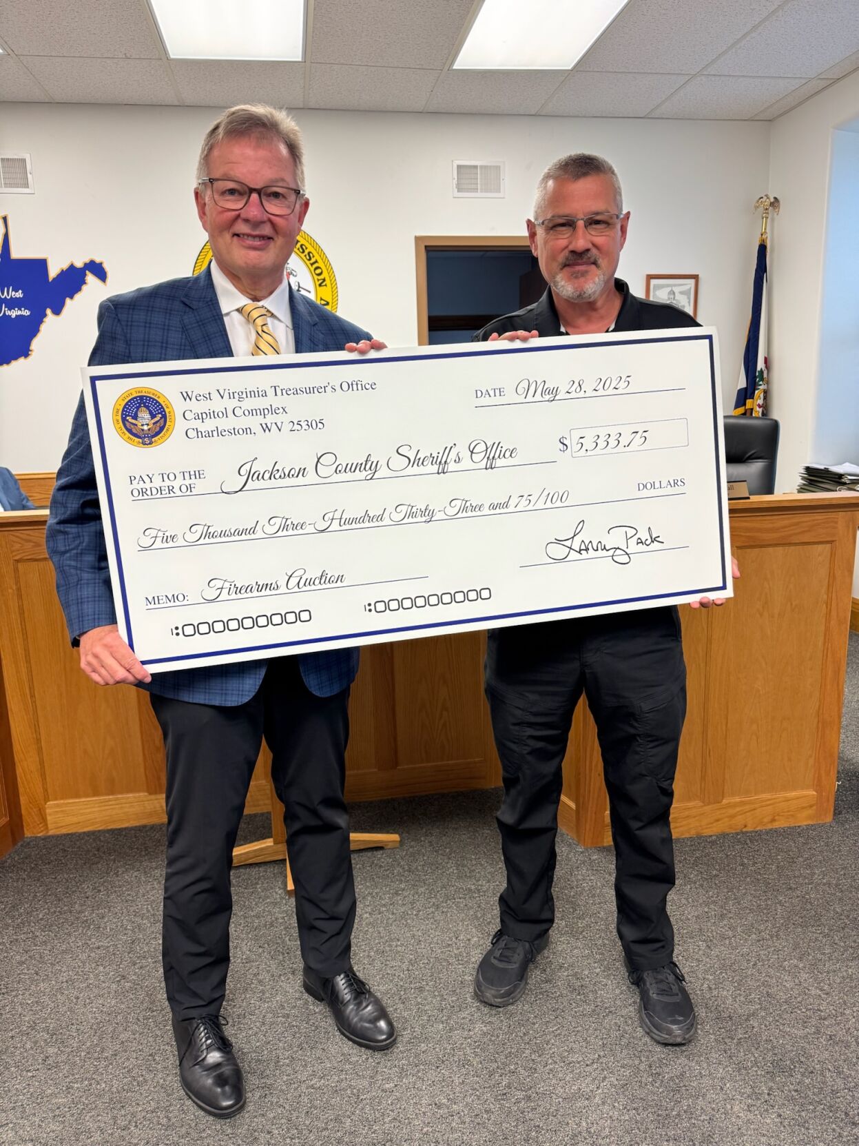 State Treasurer Pack presented a check and spoke to the County ...