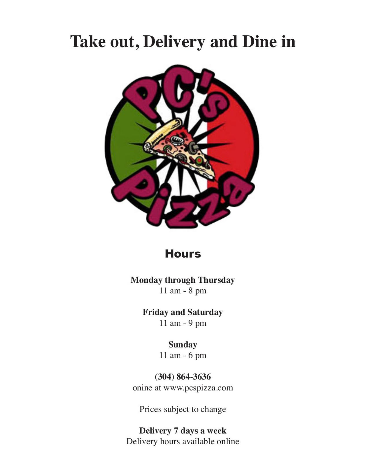 PC's Pizza Menu | | wvnews.com