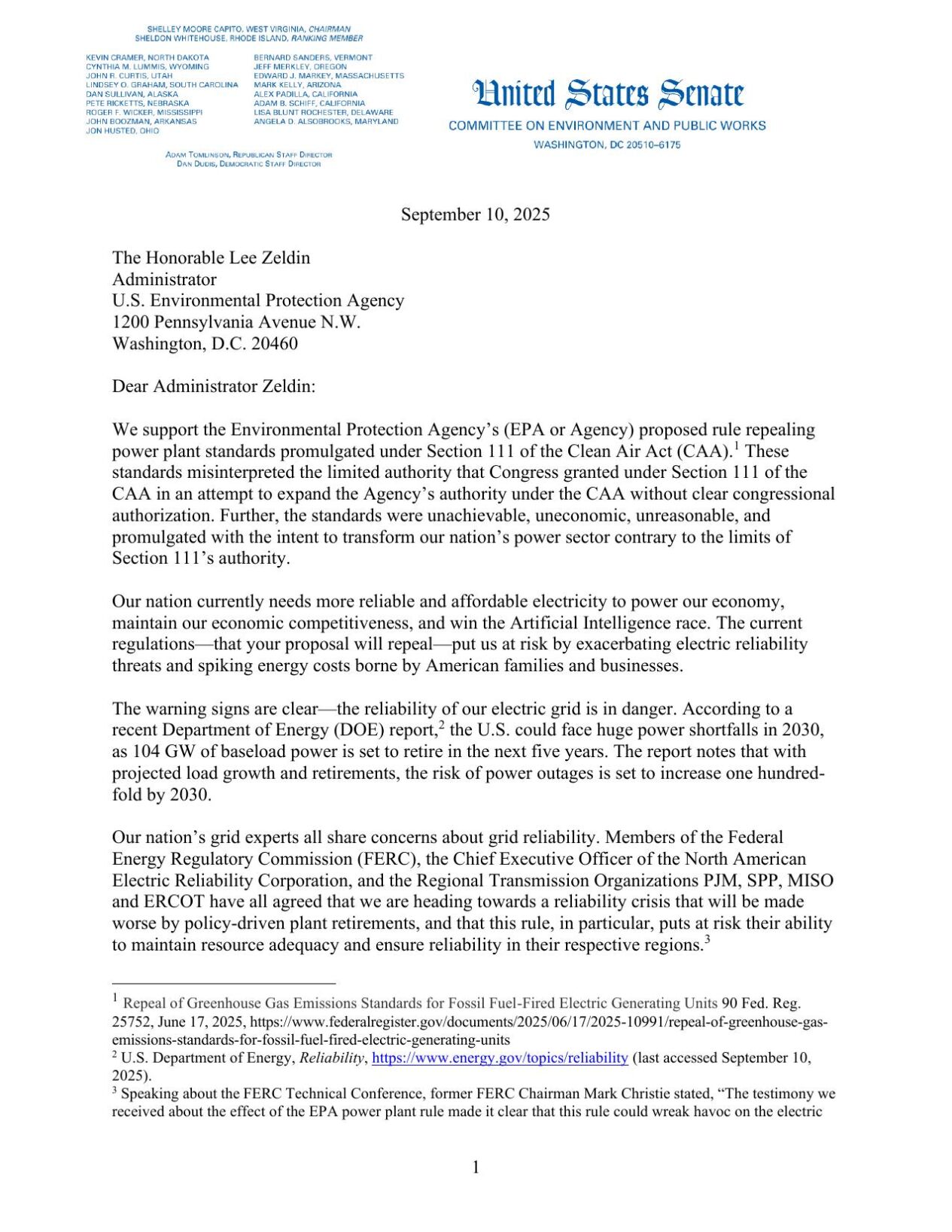 West Virginia's Capito leads GOP senators in letter backing EPA ...