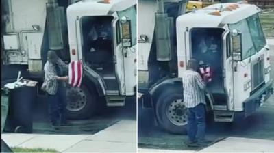Marine Corps veteran garbage man honors U.S. flag that had been trashed ...