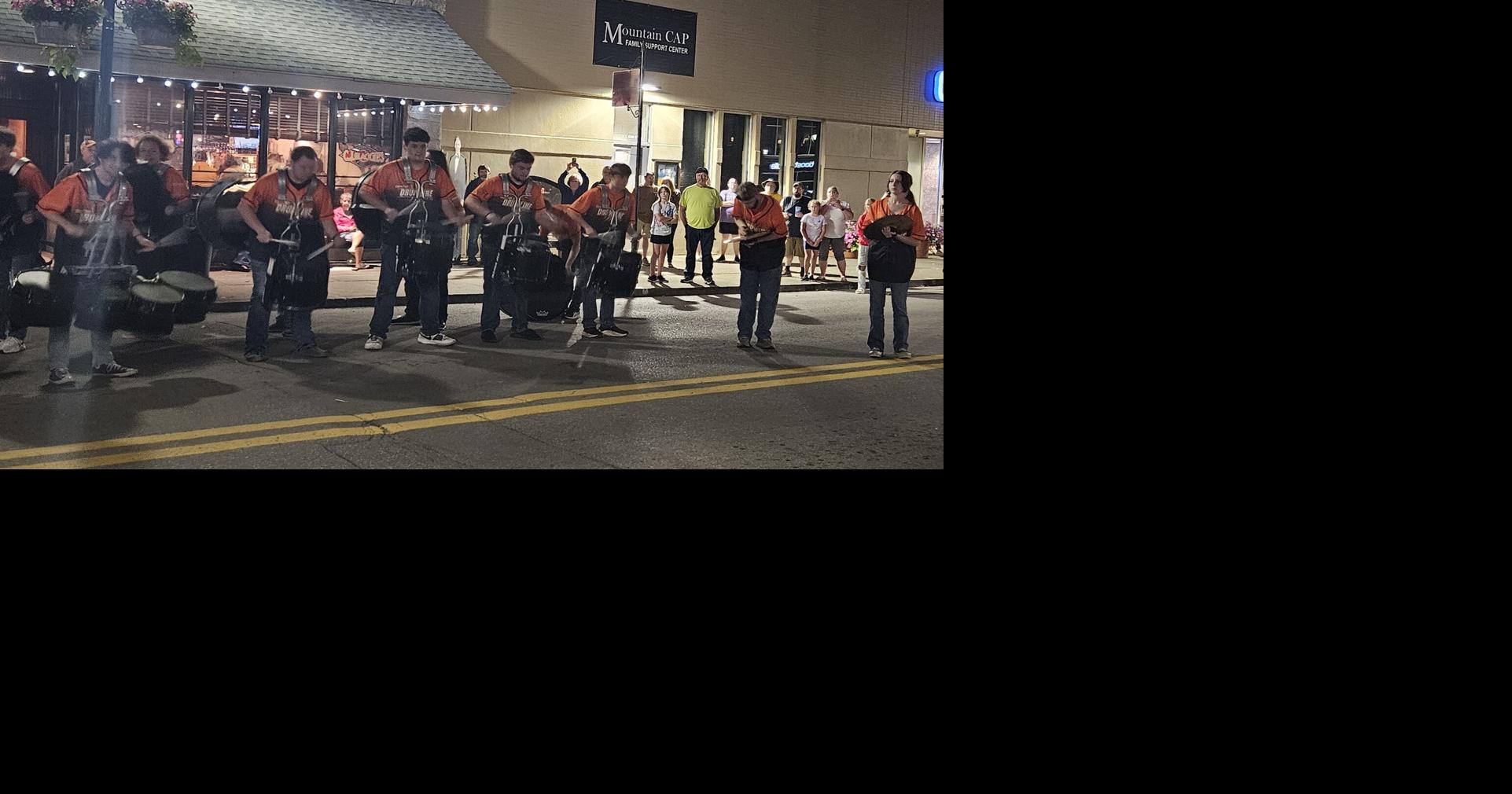 Elkins Drumline performs on Buckhannon (West Virginia) Main Street as ...