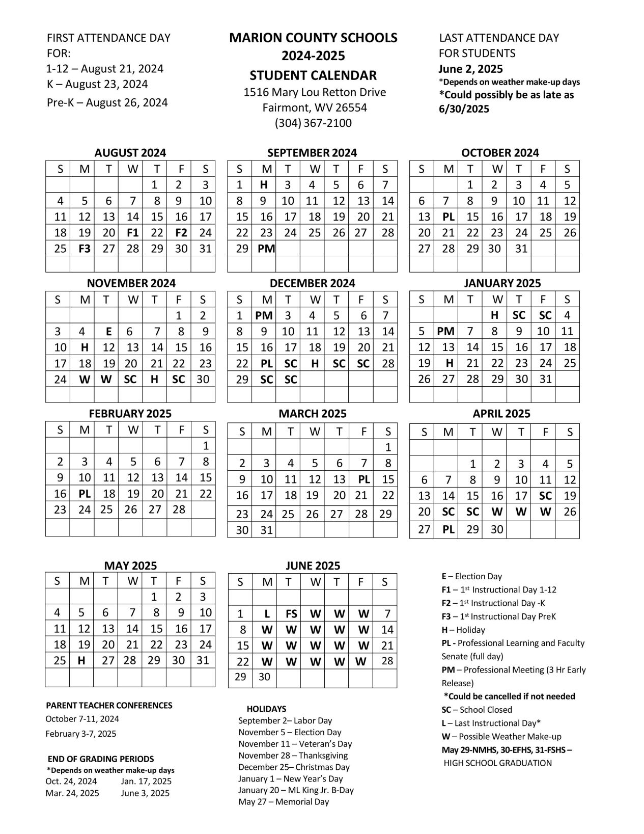 Marion County Schools Calendar 2024-25 | Fairmont News | wvnews.com