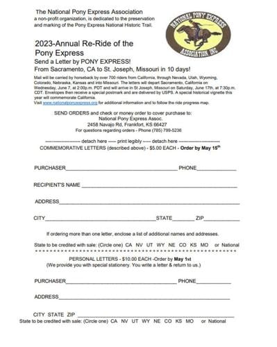 Have your letter carried by the Pony Express!: Pony Express Re-Ride ...