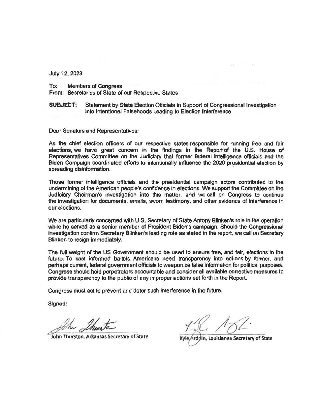 Letter from six secretaries of state about 2020 presidential election ...
