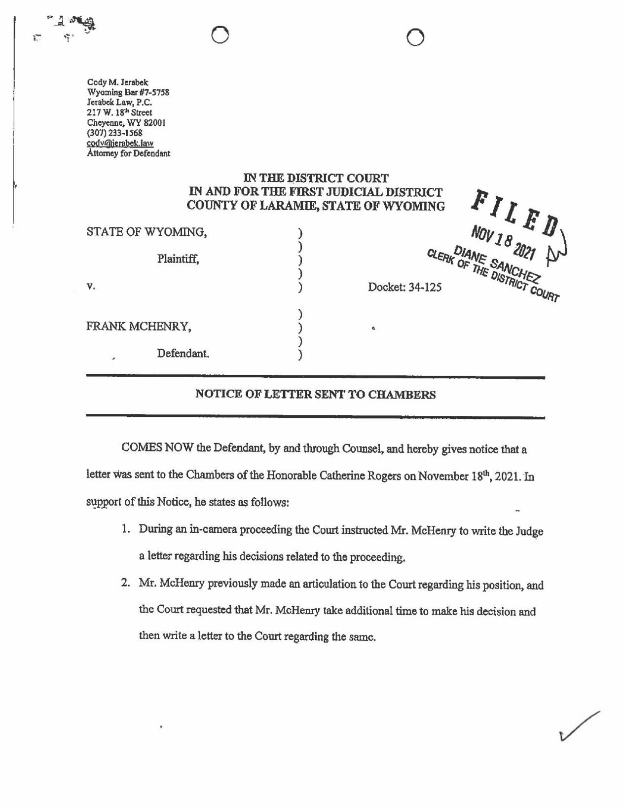 Notice of letter sent to chambers | | wyomingnews.com