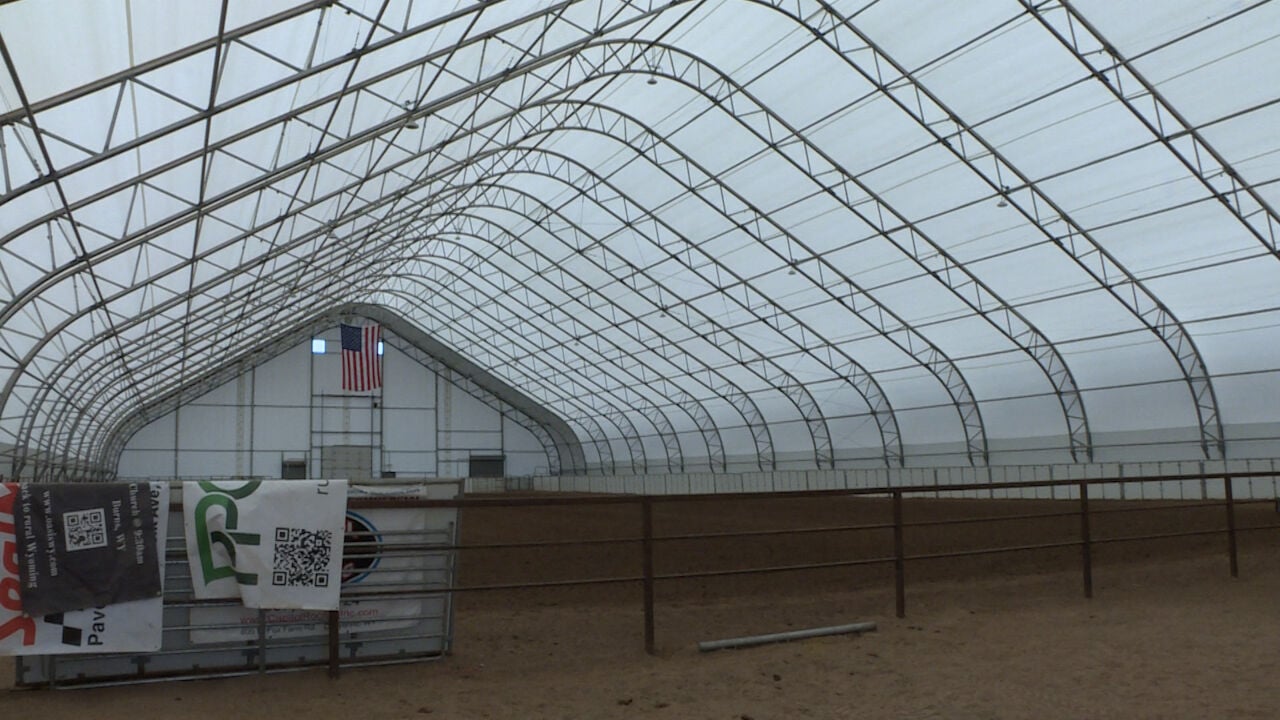 Riata Ranch Event Center's wind damaged indoor arena roof sees repair ...
