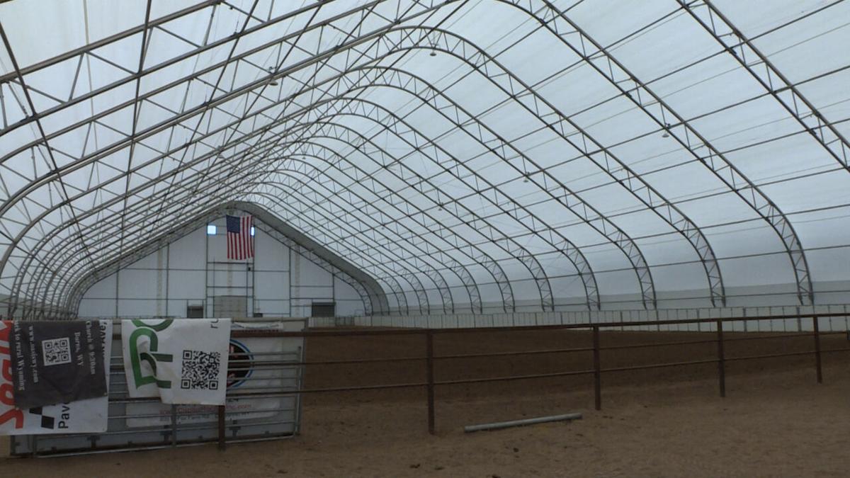 Riata Ranch Event Center's wind damaged indoor arena roof sees repair ...