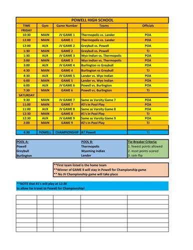Big Horn Basin Tournament Schedule | News | wyotoday.com