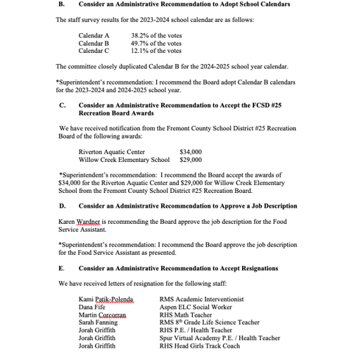 FCSD#25 Trustees To Adopt ’23-’24 School Calendar; Hire RHS Football ...