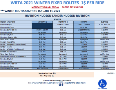 WRTA Opens Fixed Route Schedule on Monday | Local News | wyotoday.com