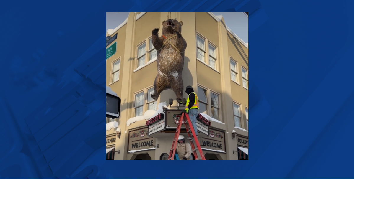 Iconic Anchorage grizzly statue restored, honors late owner with ...